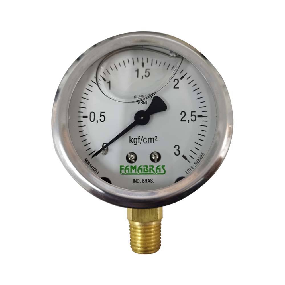 MANÔMETRO 62 RETO CX INOX 3 KGF/CM2 R1/4 NPT C/ GLICERINA - FAMABRAS