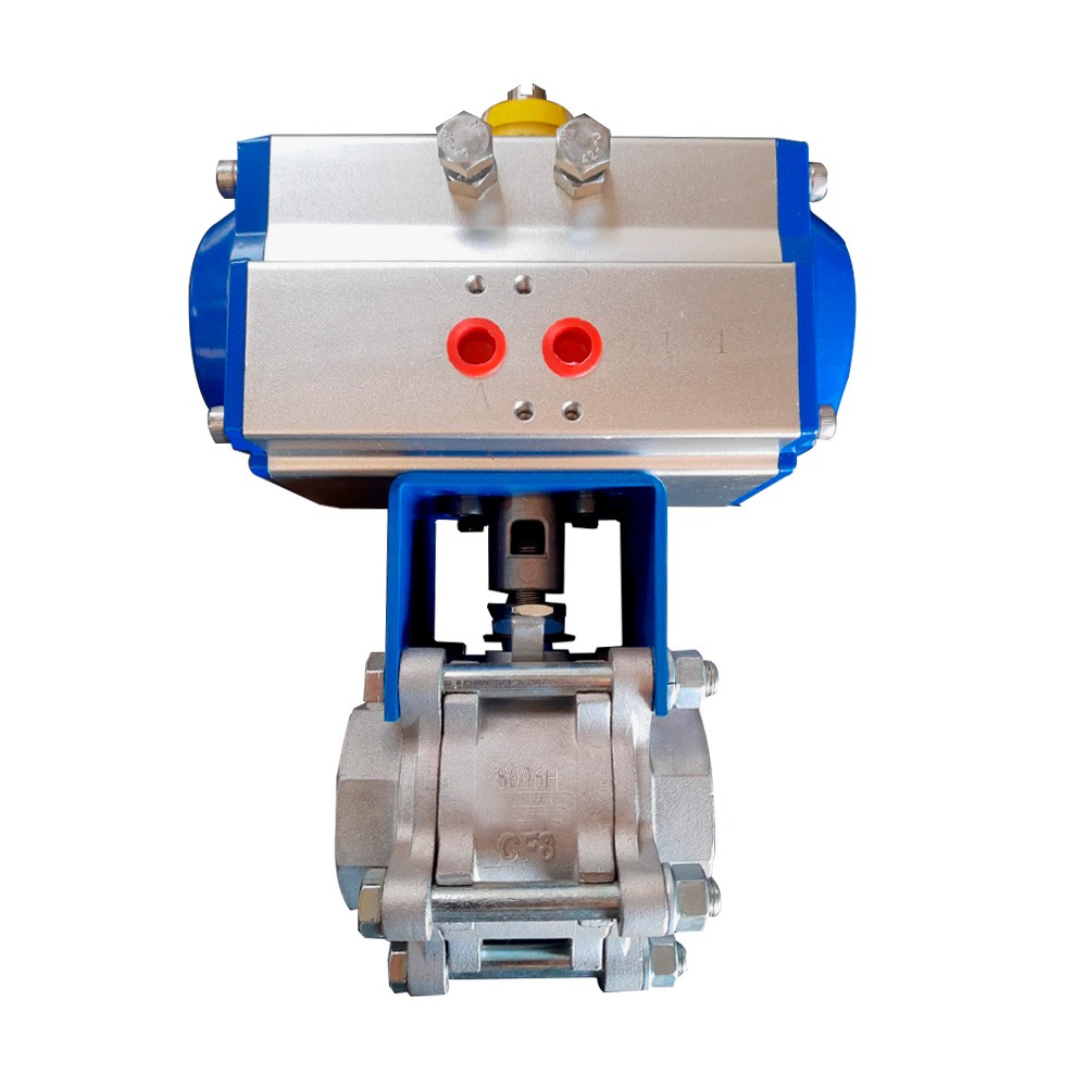 VÁLVULA ESFERA TRIPARTIDA ATUADA S1000 2' BSP PP OC CF8 SI TP PNEUMATICO RM